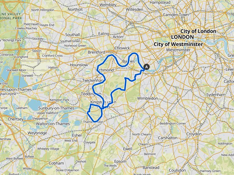 Thames Path loop via Richmond Park & Kingston | ride | Komoot